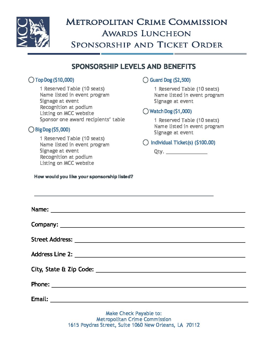 Awards Luncheon Sponsorship Form – Final | Metropolitan Crime Commission